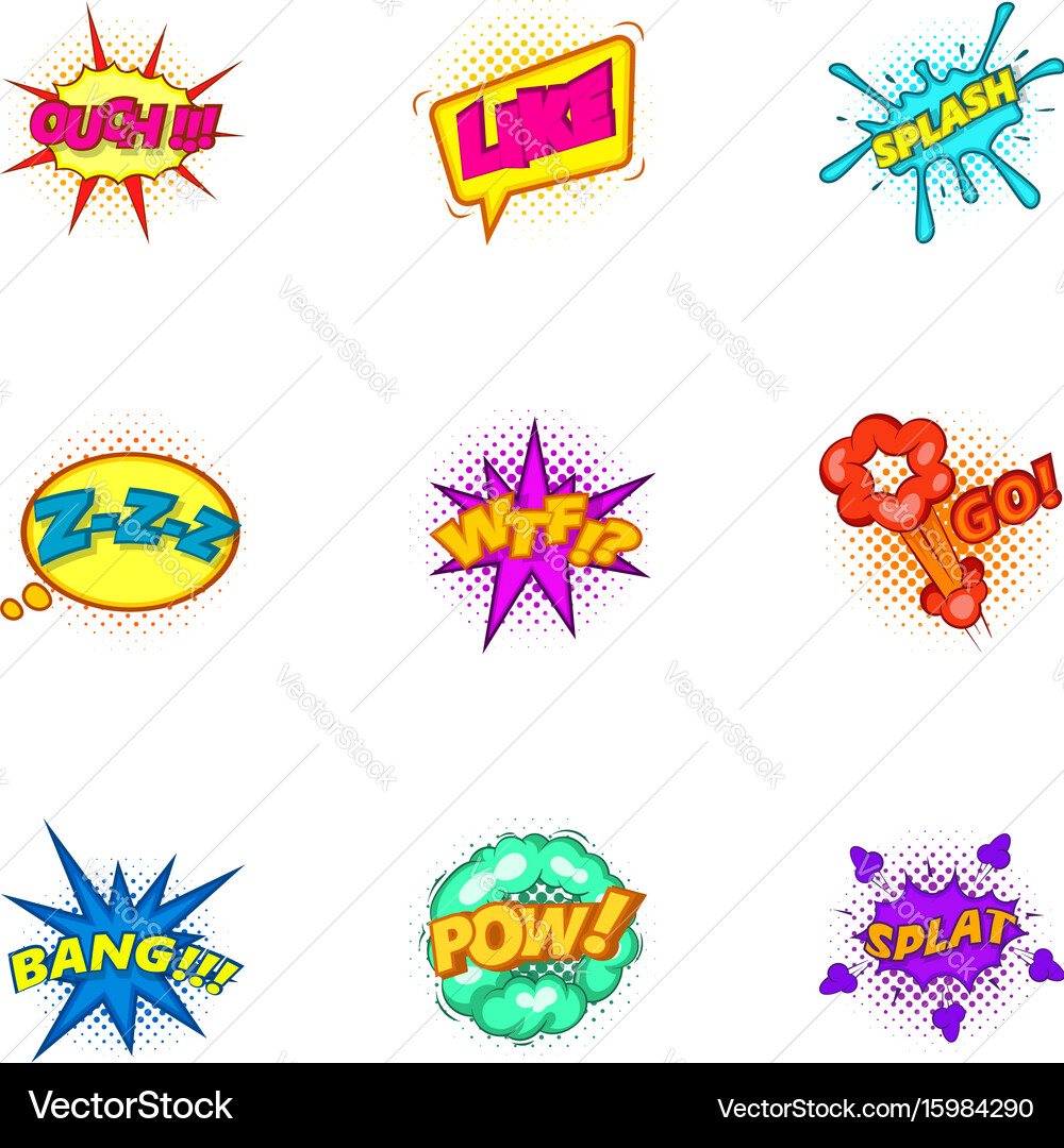 Explosive stickers icons set cartoon style Vector Image