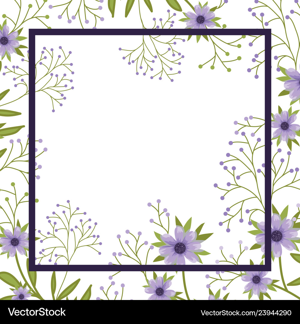Flowers with leaves frame isolated icon Royalty Free Vector