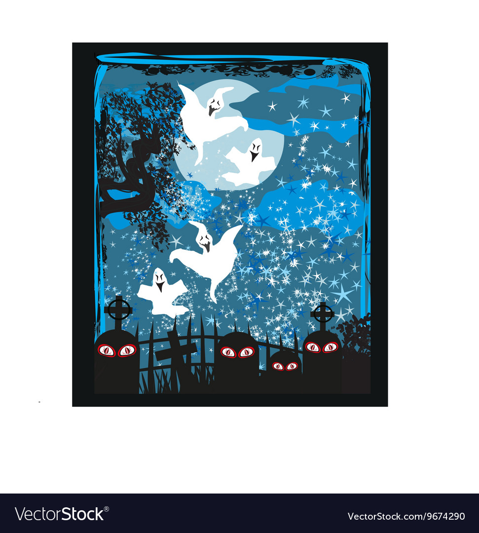 Halloween landscape with ghostly figure Royalty Free Vector