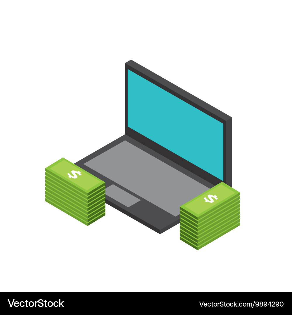 Laptop and bills icon isometric design Royalty Free Vector