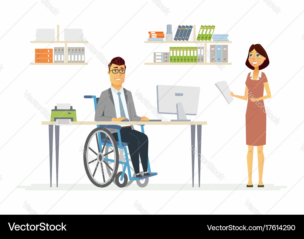 Person with disabilities at work - modern cartoon Vector Image