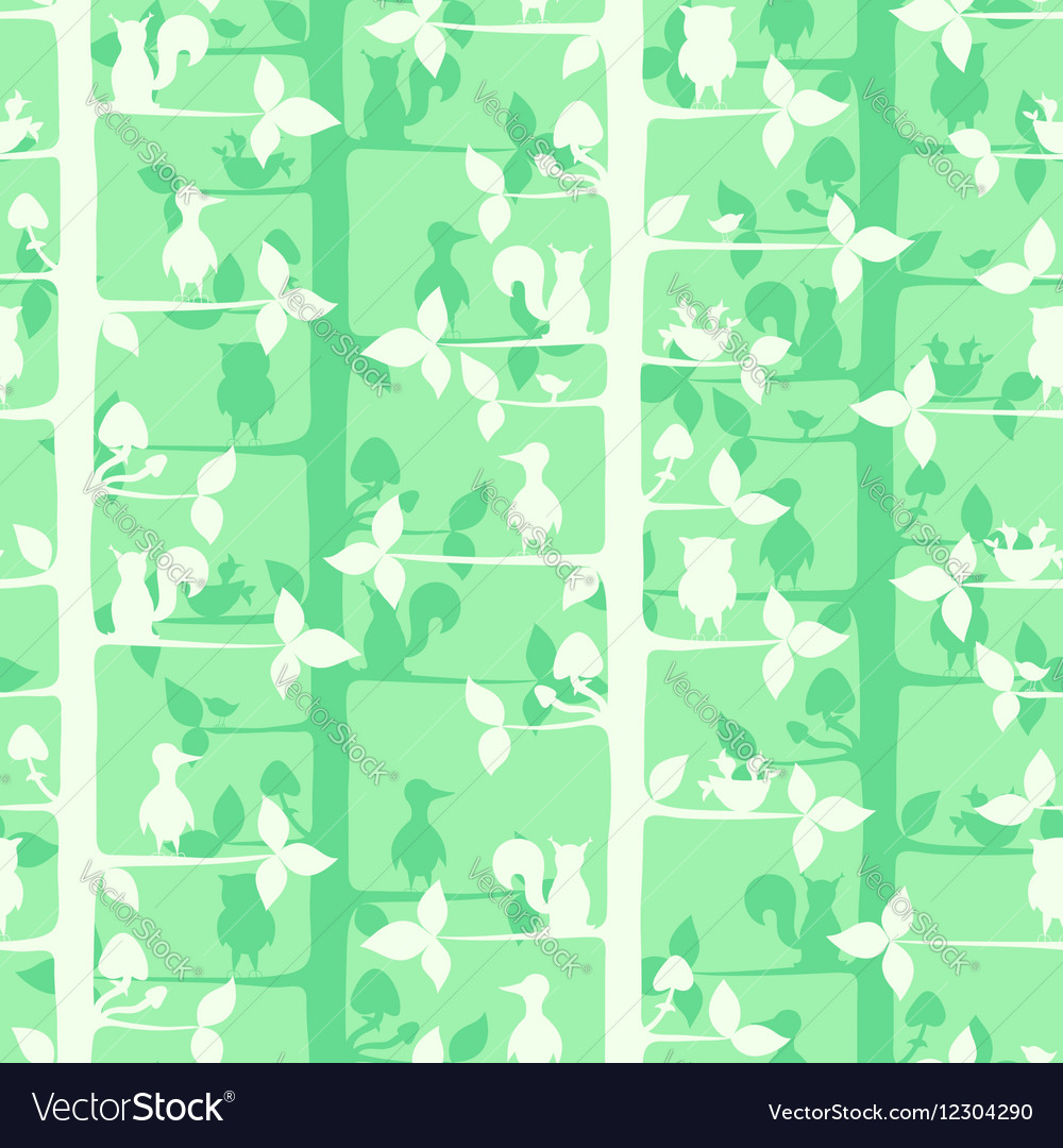Seamless pattern with trees and forest birds and Vector Image
