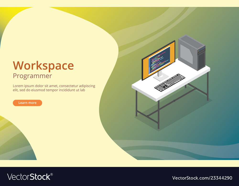 Workspace Programmer Or Developer With Coding Vector Image