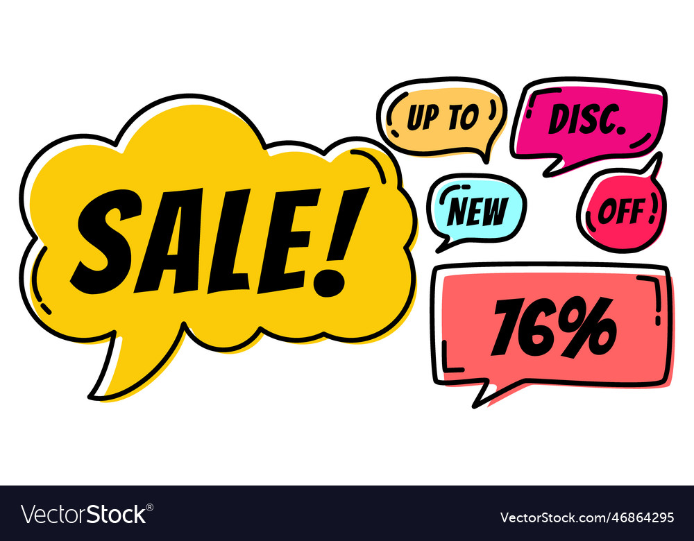 76 Sale Discount Bubble Cloud Chat Comic Colorful Vector Image