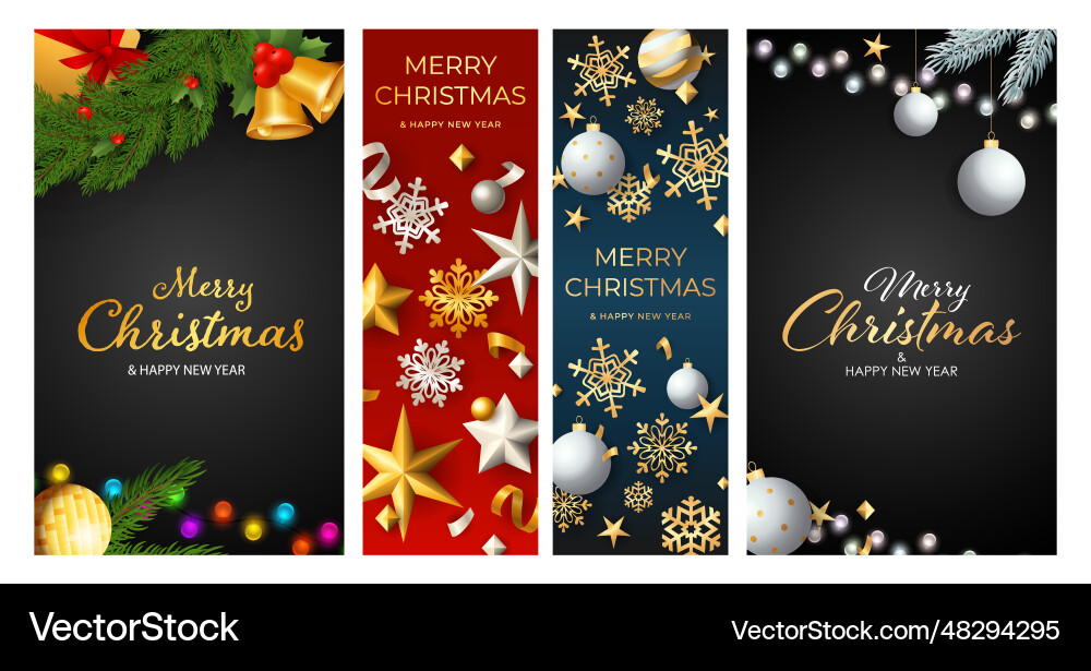 Christmas postcard set with strings of lights and Vector Image
