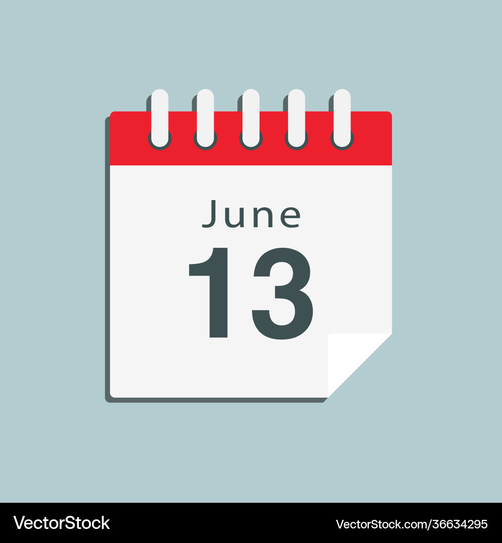 Icon day date 13 june template calendar page Vector Image