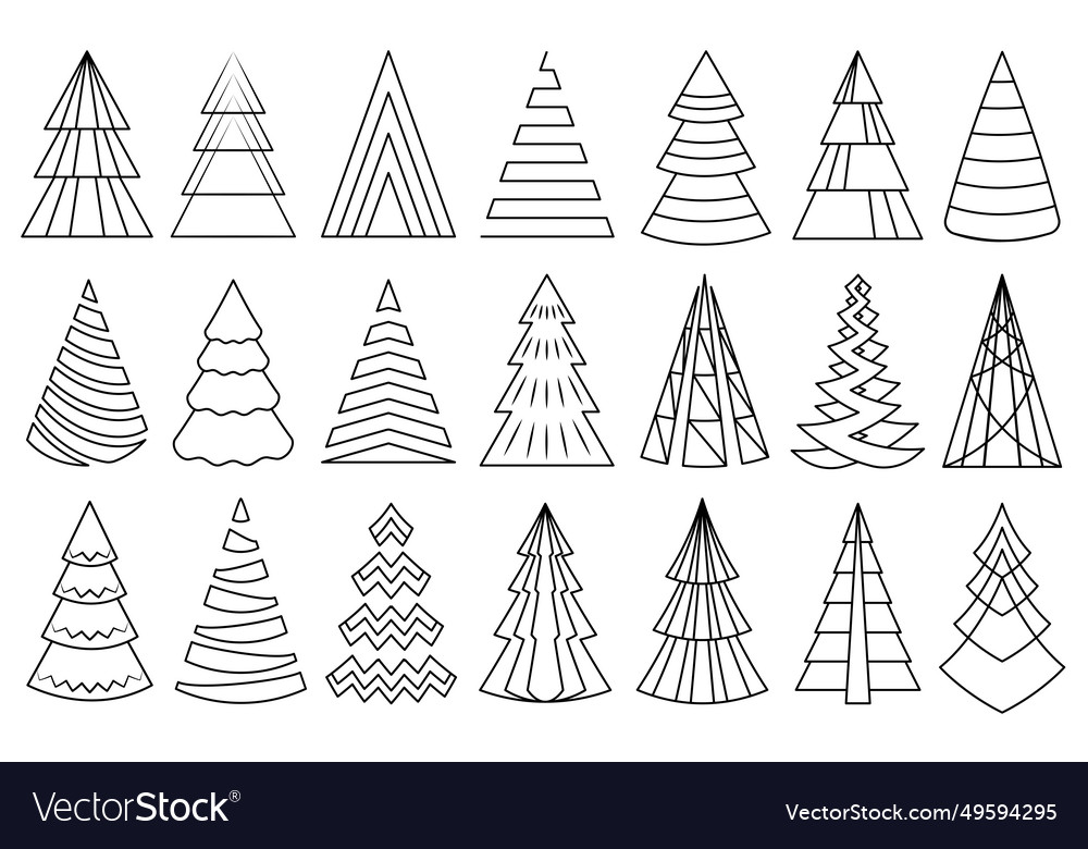 Line art christmas tree set Royalty Free Vector Image