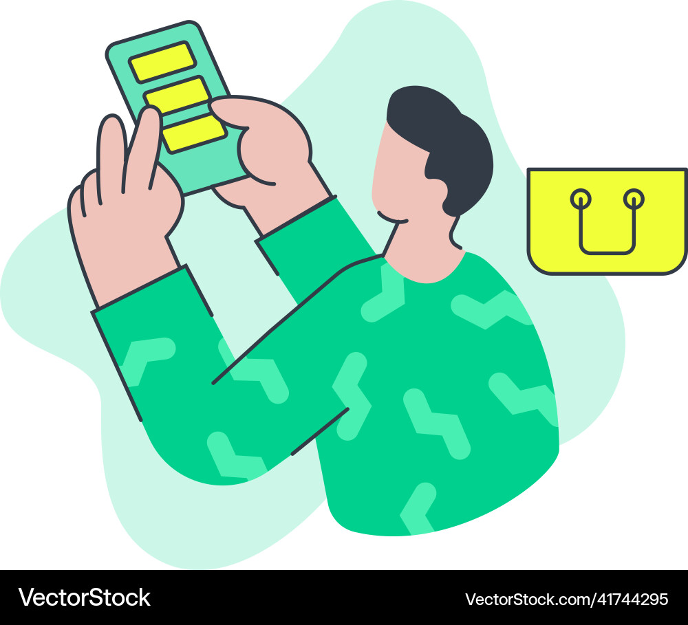 Male user choosing goods at digital store Vector Image