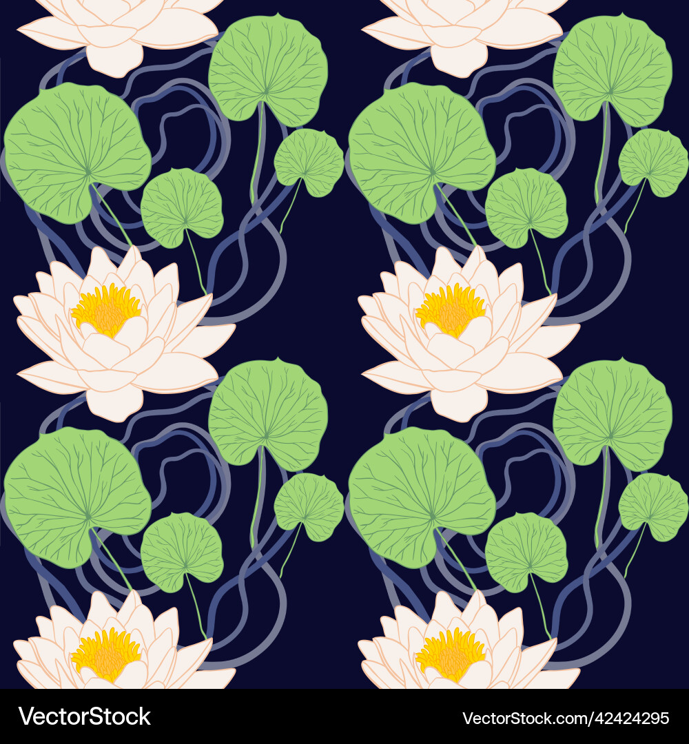 Pattern with lotus flowers and leaves Royalty Free Vector