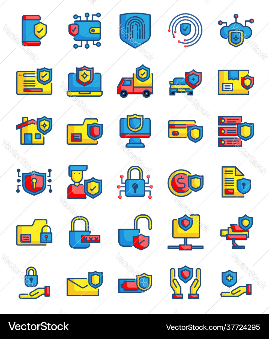 Set 30 protection and security fill outline Vector Image