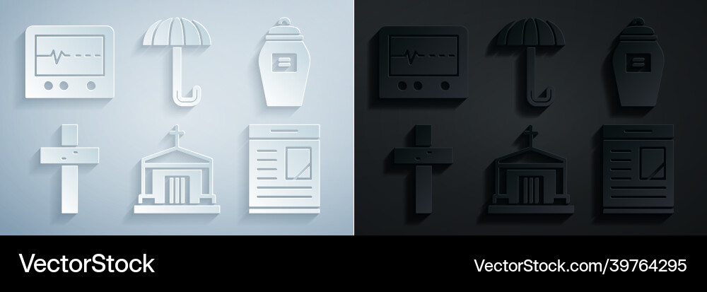 Set old crypt funeral urn christian cross Vector Image
