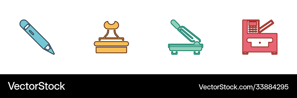 Set pencil with eraser stamp paper cutter Vector Image