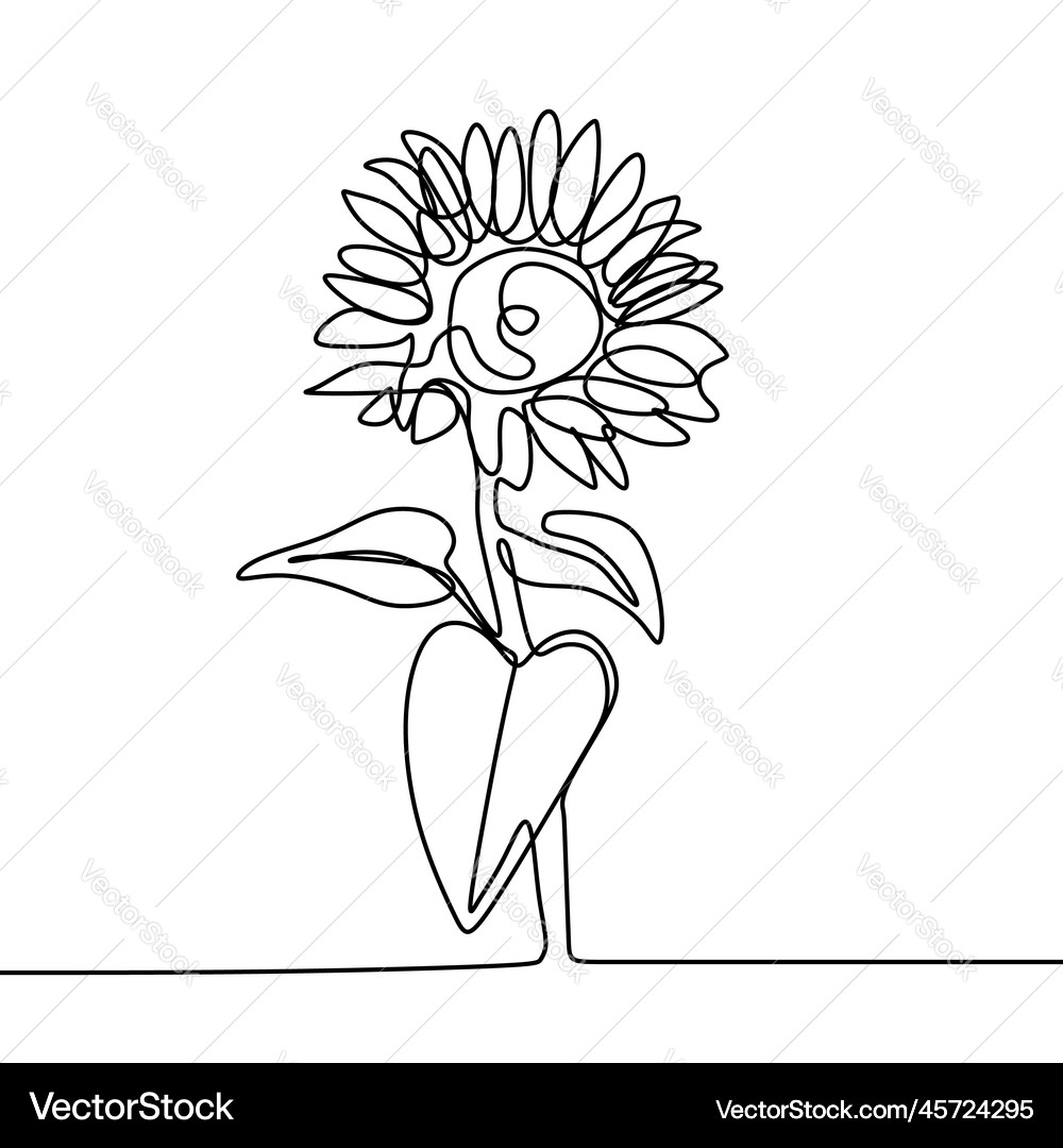 Sun flower one line drawing minimalist design Vector Image