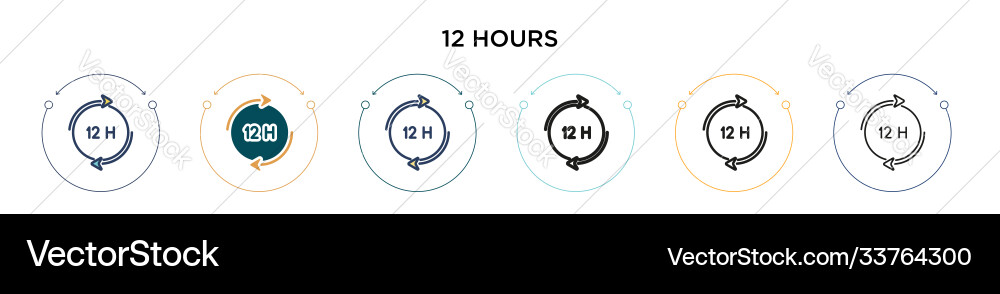 12 hours icon in filled thin line outline Vector Image