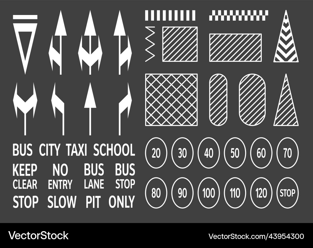 Asphalt signs road map toolkit top view Royalty Free Vector