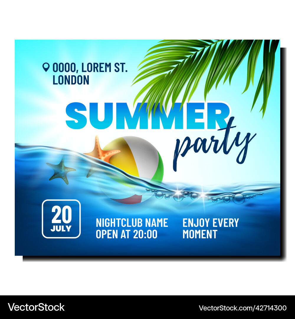 Beach summer party creative promo banner Vector Image