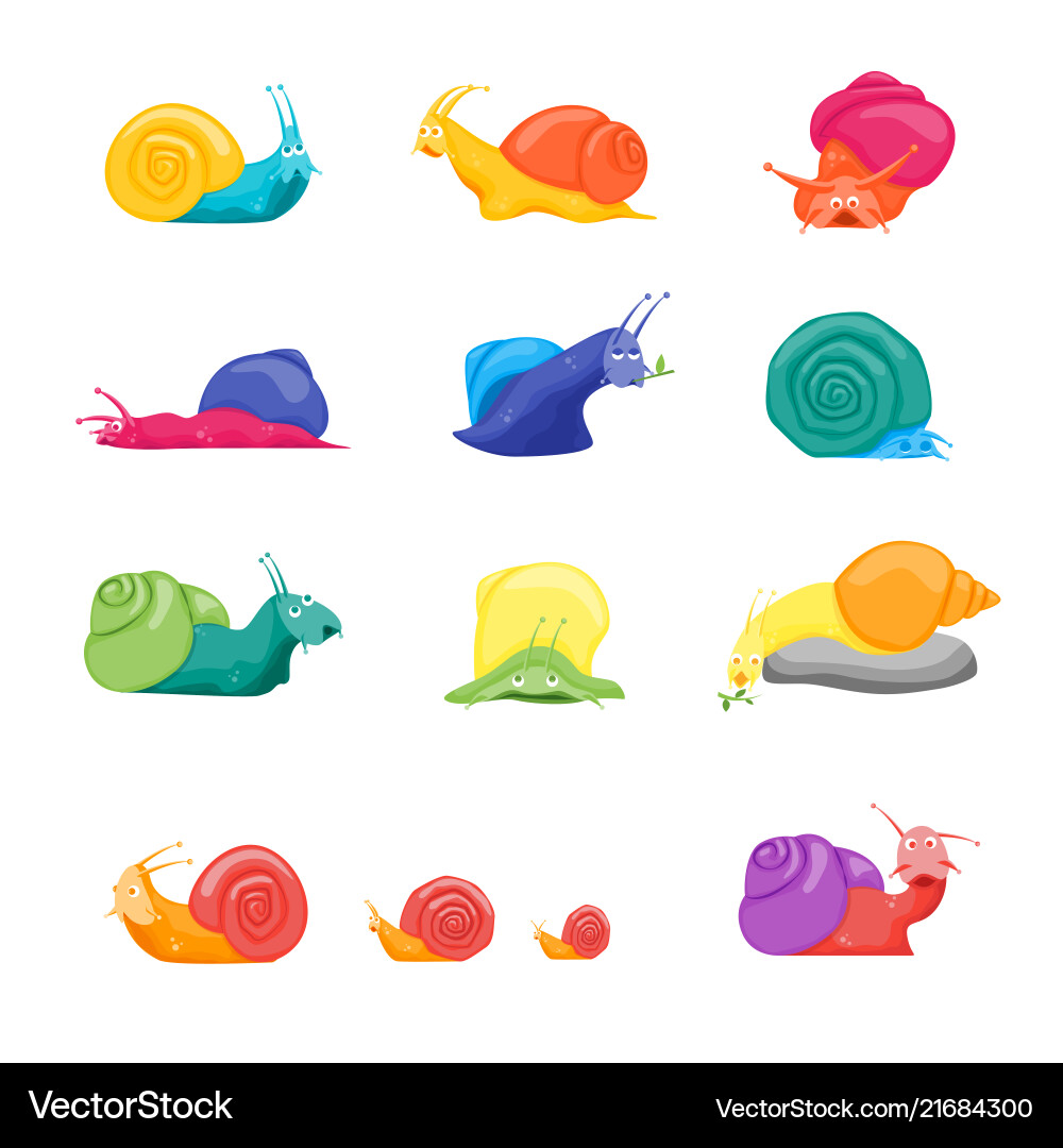 Cartoon color characters funny snails set Vector Image