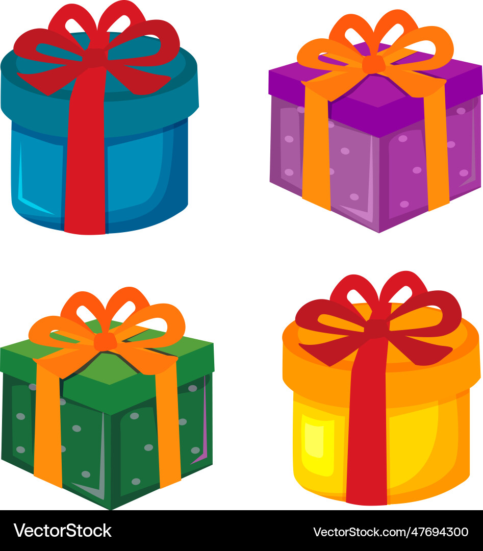 Cute christmas gift box cartoon element set Vector Image