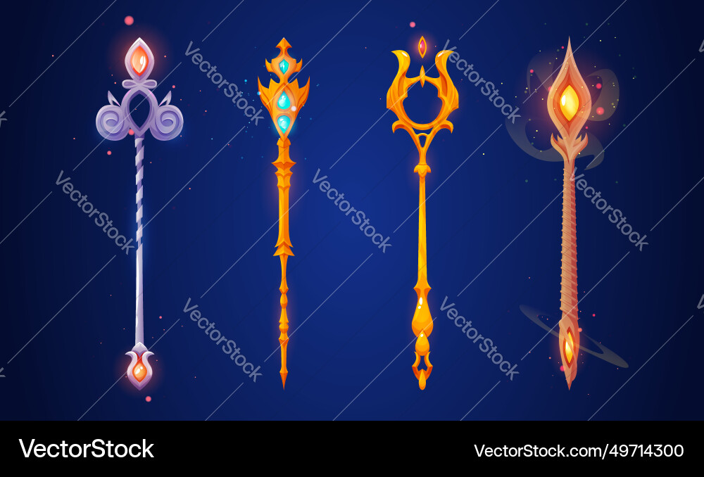 Fantasy scepter with glowing neon gems and smoke Vector Image