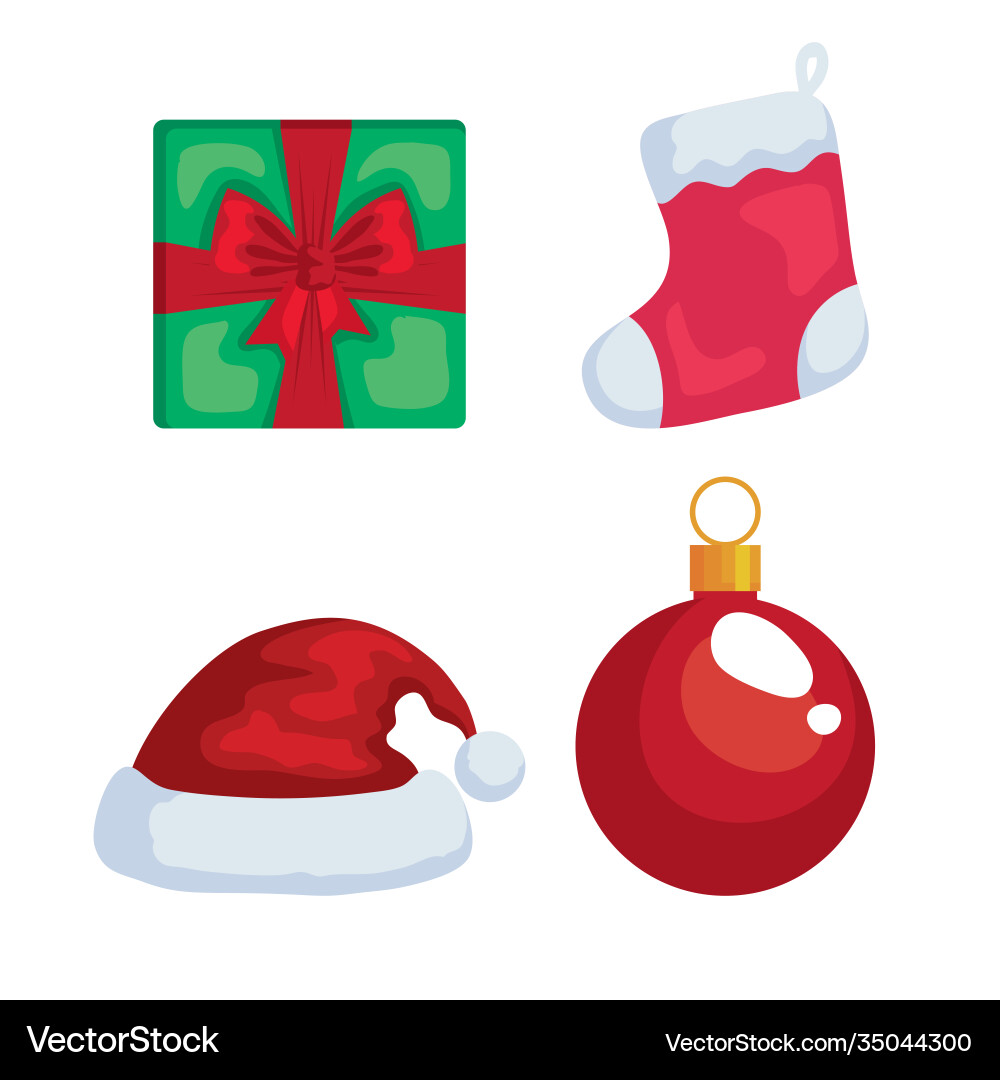 Merry christmas gift boot hat and sphere Vector Image