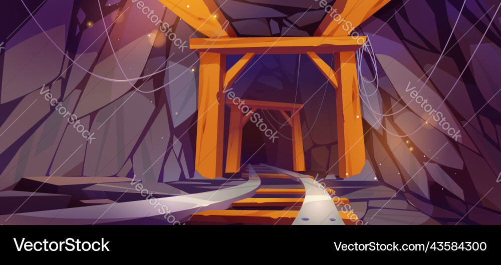 Mine tunnel inside view cave with railway rocks Vector Image