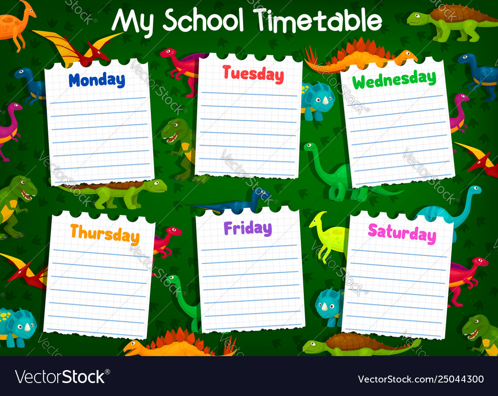 School timetable with lesson schedule dinosaurs Vector Image