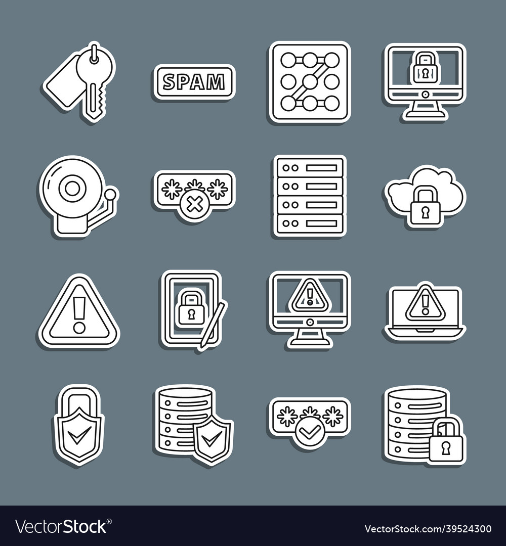 Set Line Server Security With Lock Laptop Vector Image