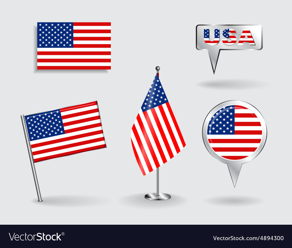 Set of American pin icon and map pointer flags Vector Image