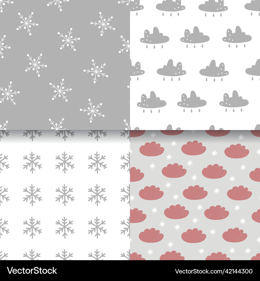 Set of hand drawn seamless patterns with cute Vector Image