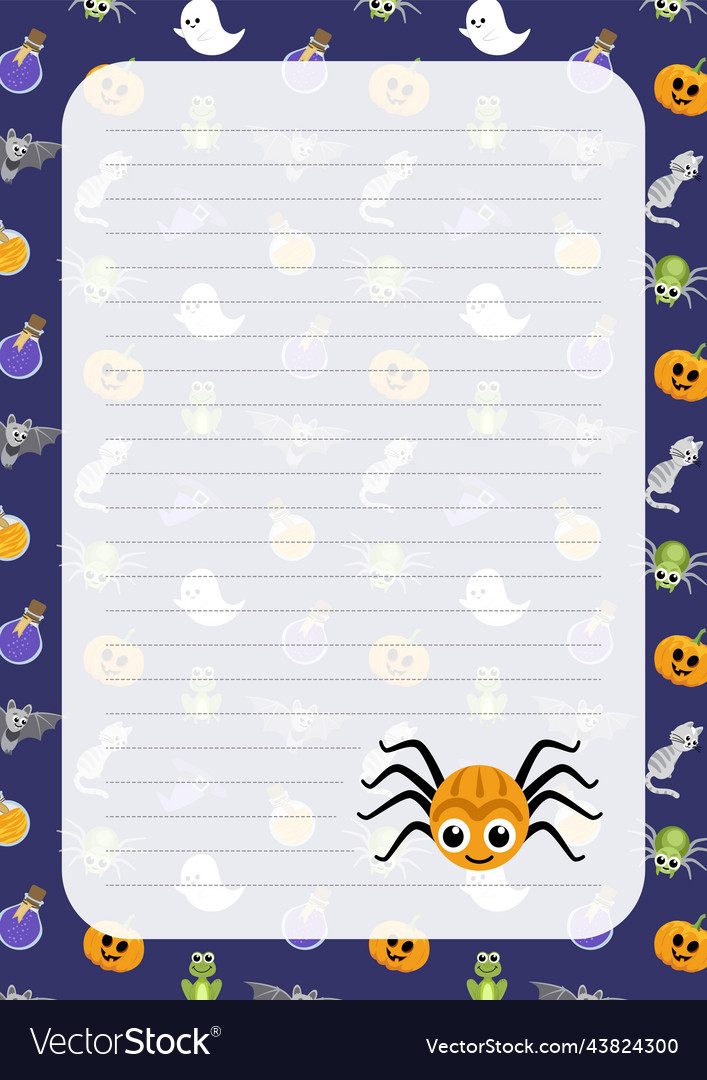 Spider note paper halloween notebook sheet Vector Image