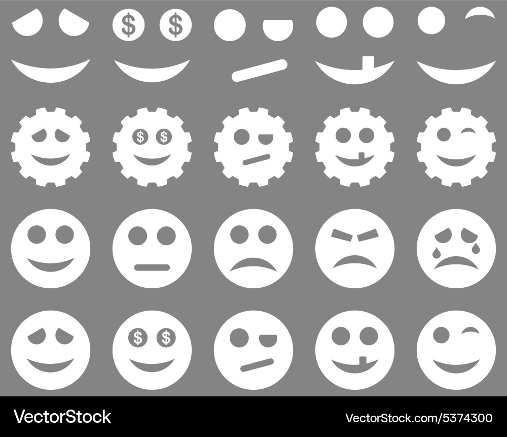 Tools gears smiles emoticons icons Royalty Free Vector Image