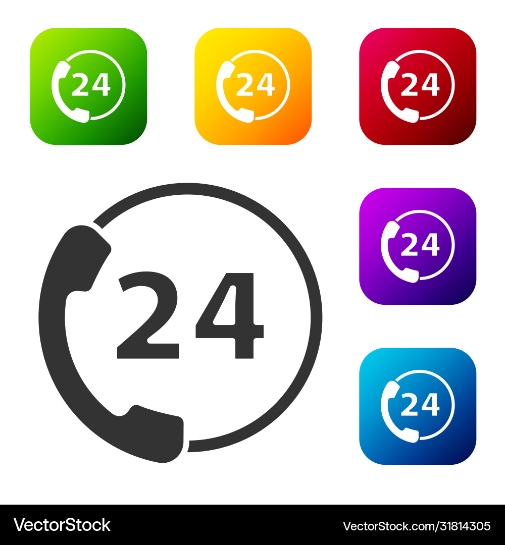 Black telephone 24 hours support icon isolated Vector Image