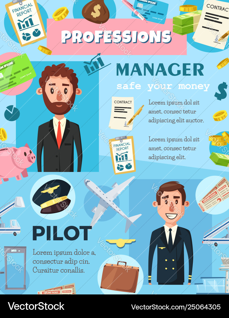 Business manager and aviation pilot professions Vector Image