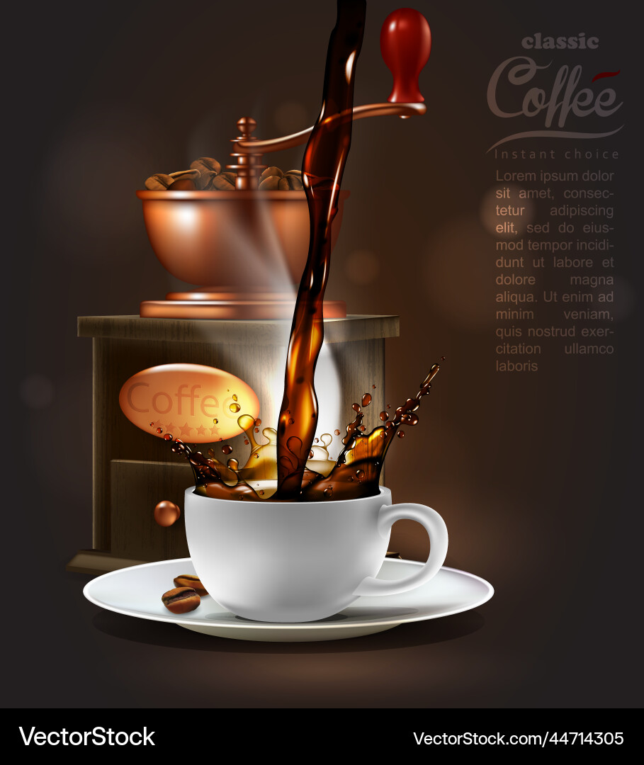Coffee advertising design with manual Royalty Free Vector