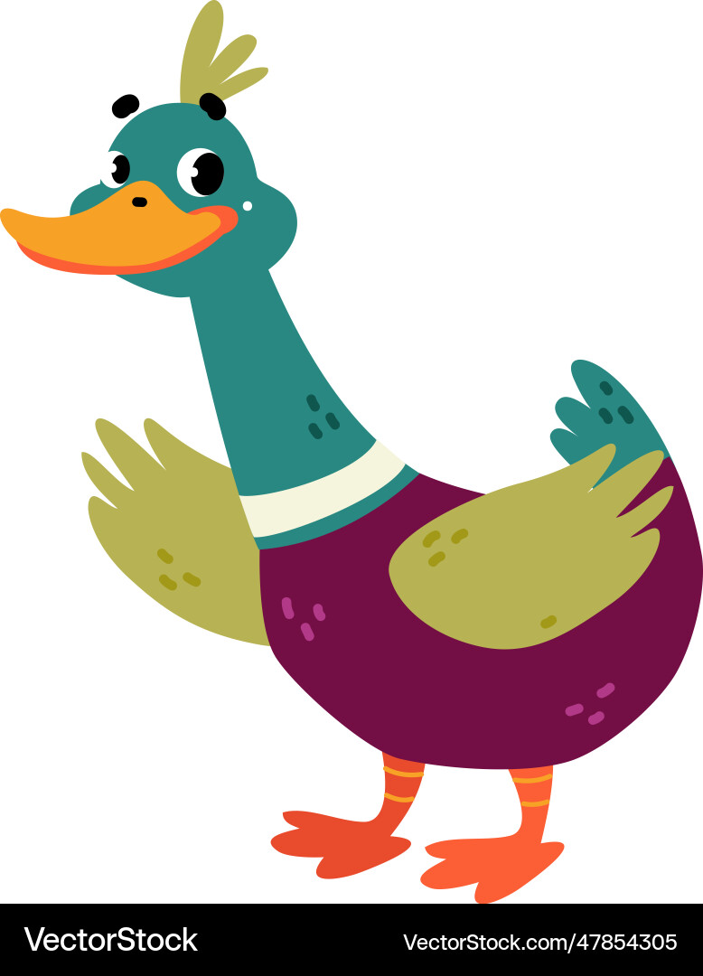 Funny dabbling duck character stand and waving Vector Image