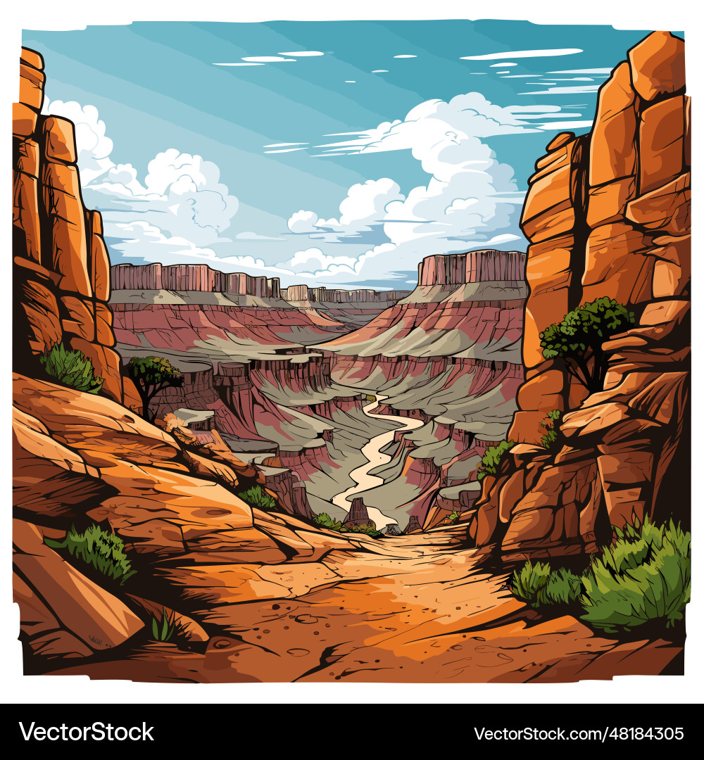 Grand canyon canyon hand-drawn comic Royalty Free Vector