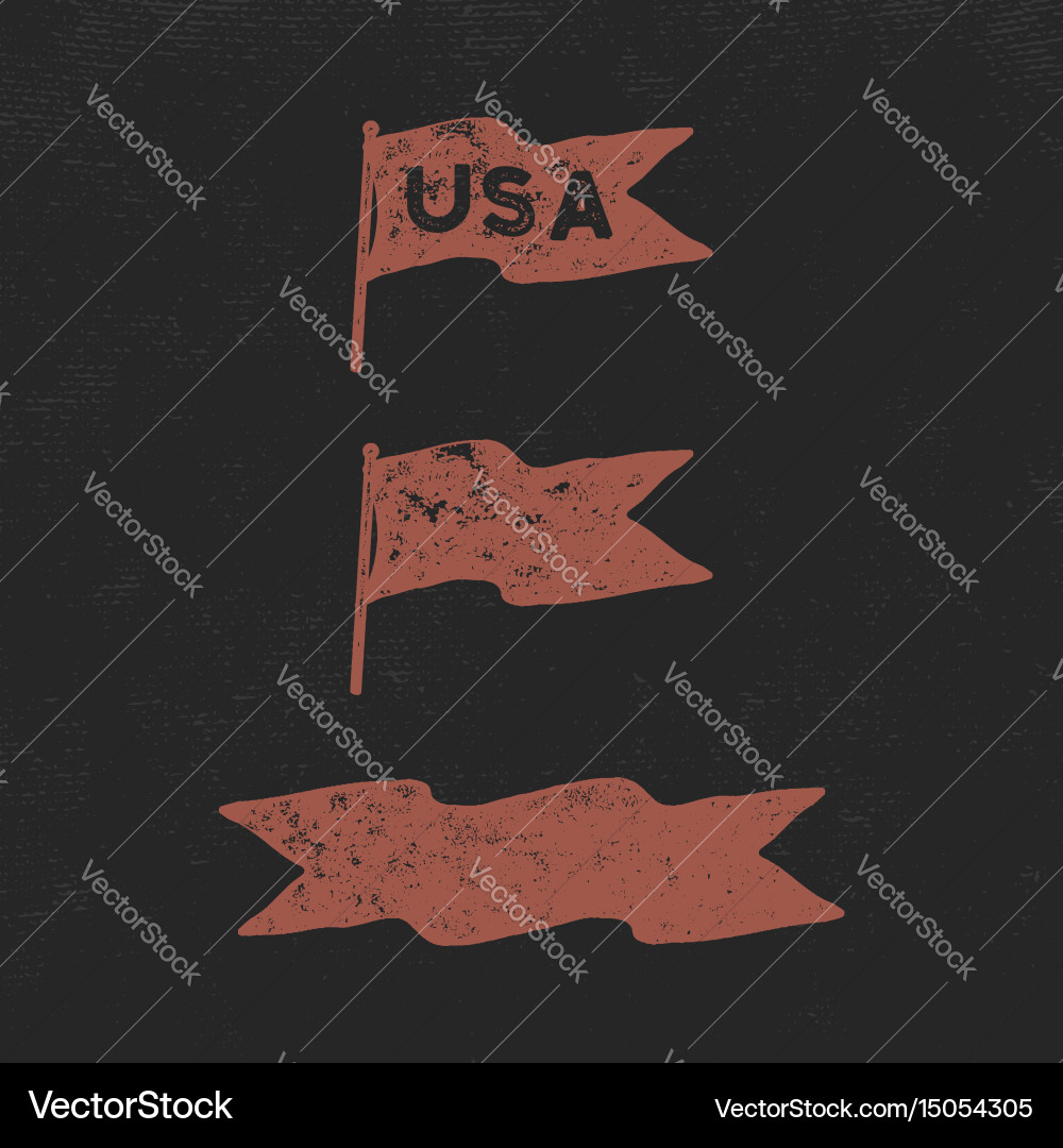 Hand drawn vintage flags collection retro roughen Vector Image