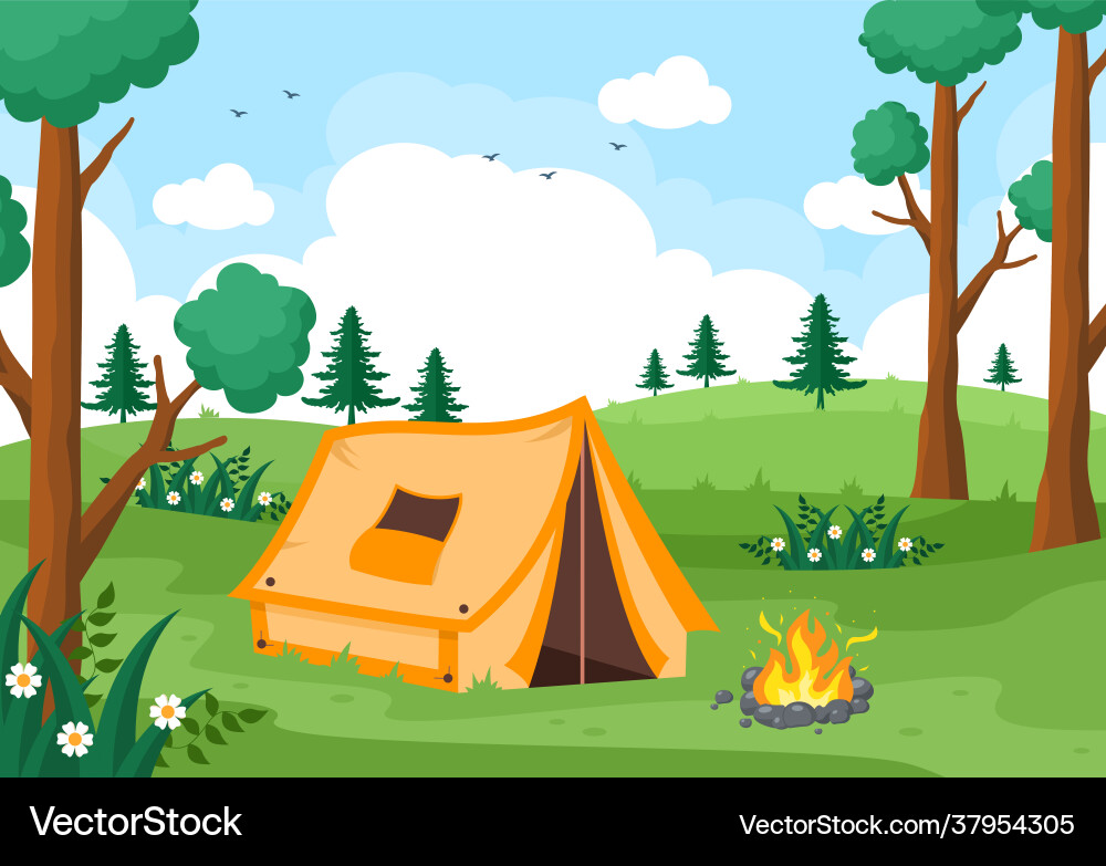 Happy summer camp in mountain for expedition Vector Image