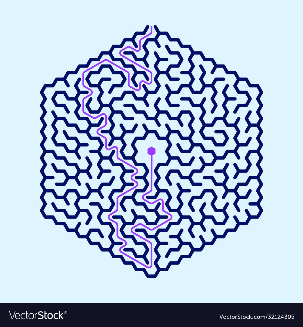 Hexagon maze with solution Royalty Free Vector Image