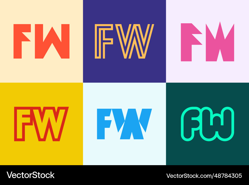 Set of letter fw logos Royalty Free Vector Image