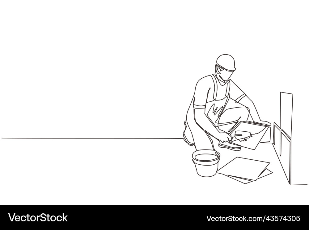 Single one line drawing repair worker laying Vector Image
