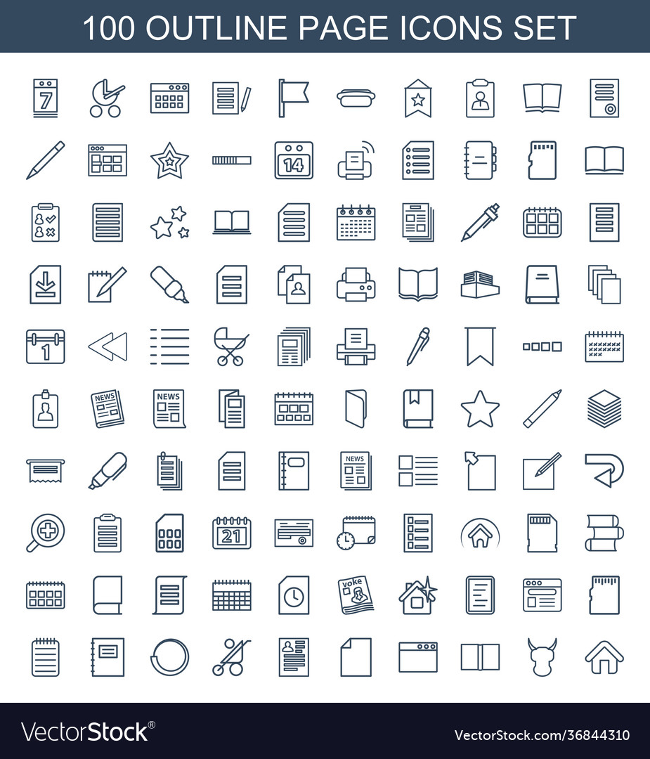 100 page icons Royalty Free Vector Image - VectorStock