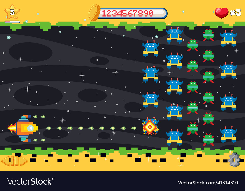Aarcade pixel space game interface Royalty Free Vector Image