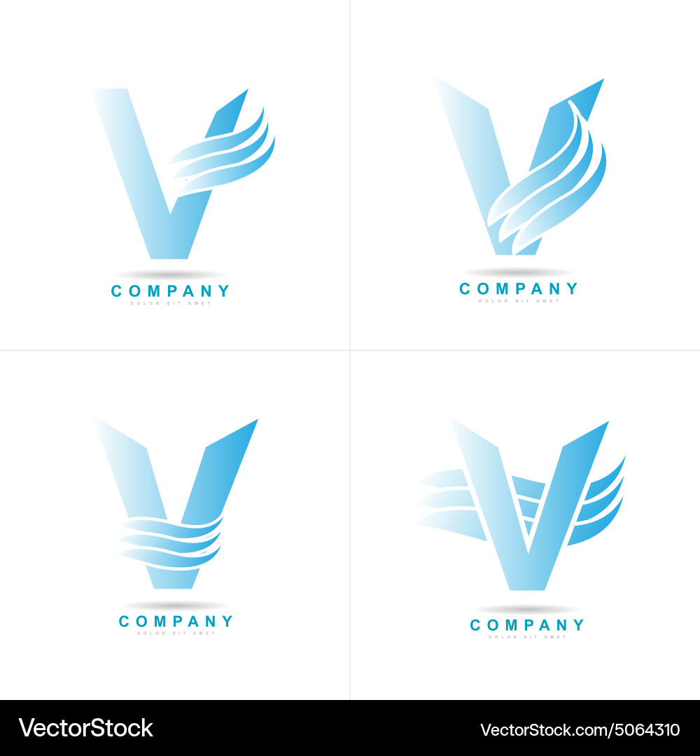 Blue letter v logo corporate set Royalty Free Vector Image