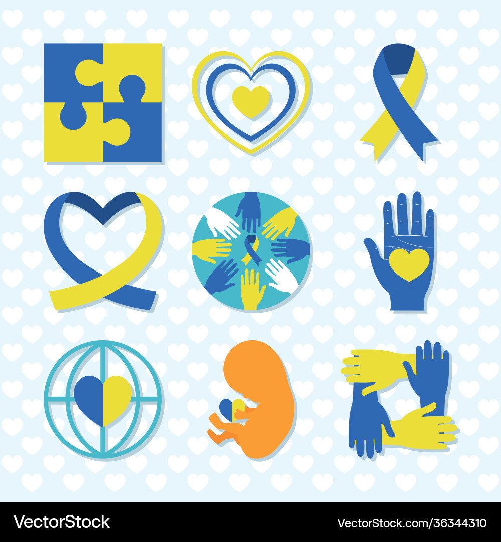 Down syndrome day icon set colorful design Vector Image