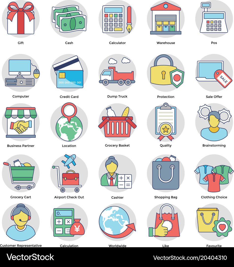 Flat set of shopping and commerce Royalty Free Vector Image