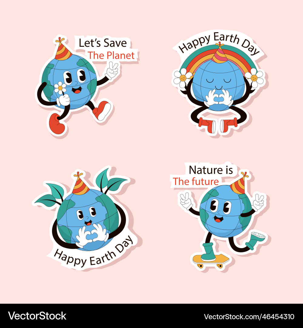 Hand drawn stickers set earth day celebration Vector Image