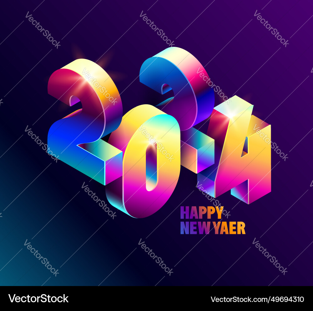 New year 2024 metallic 3d iridescent date Vector Image