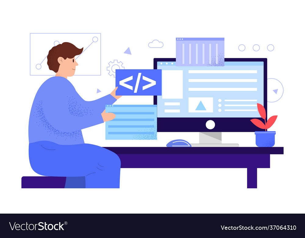 Oversize blogger write content for creative post Vector Image