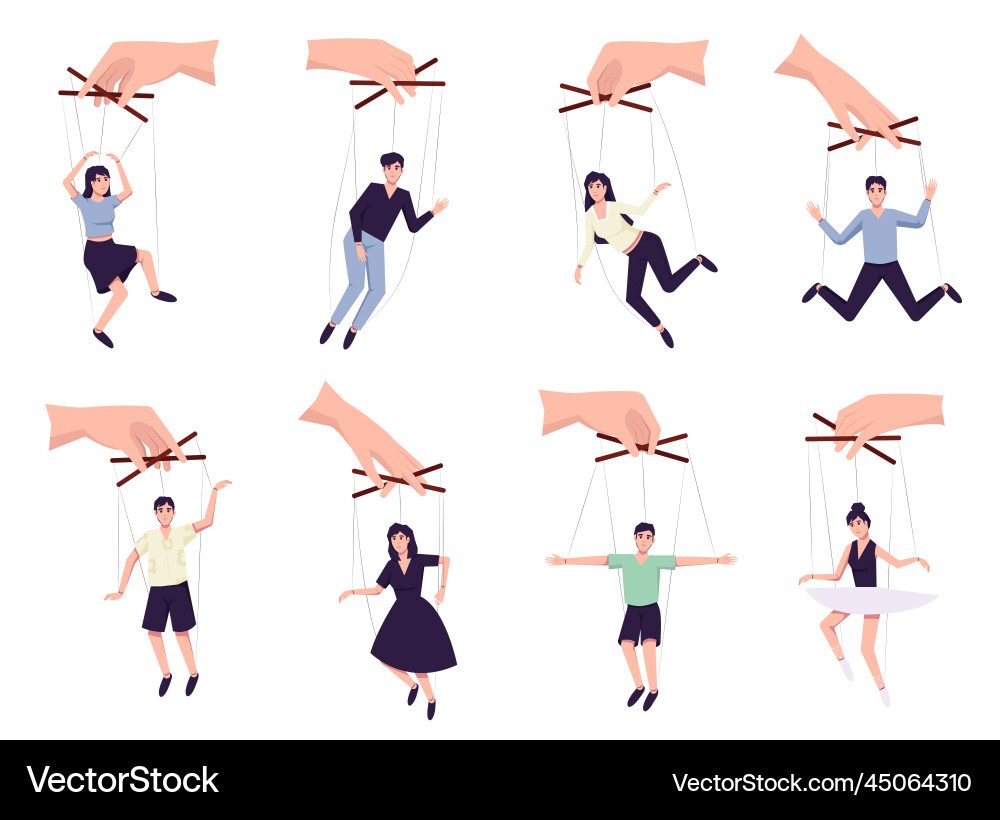 Puppeteer hands controlling puppets Royalty Free Vector